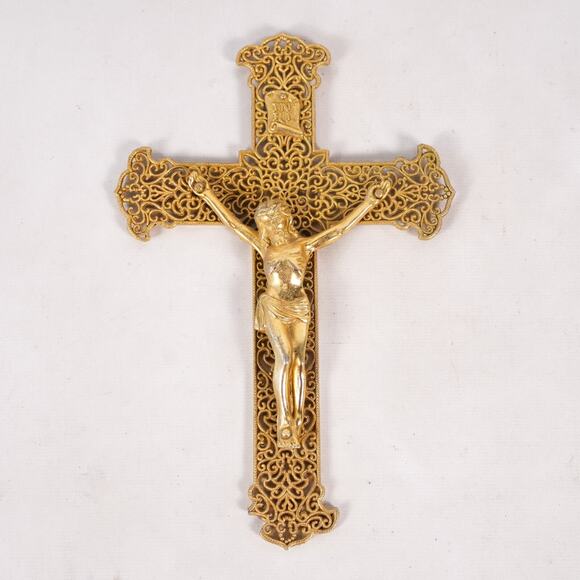 Accents | Vintage Gold Filigree Metal Crucifix 9 Jesus Cross Religious ...